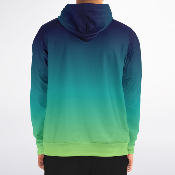 Blue Green Ombre Zip Up Hoodie, Gradient Tie Dye Front Zipper Pocket M ...