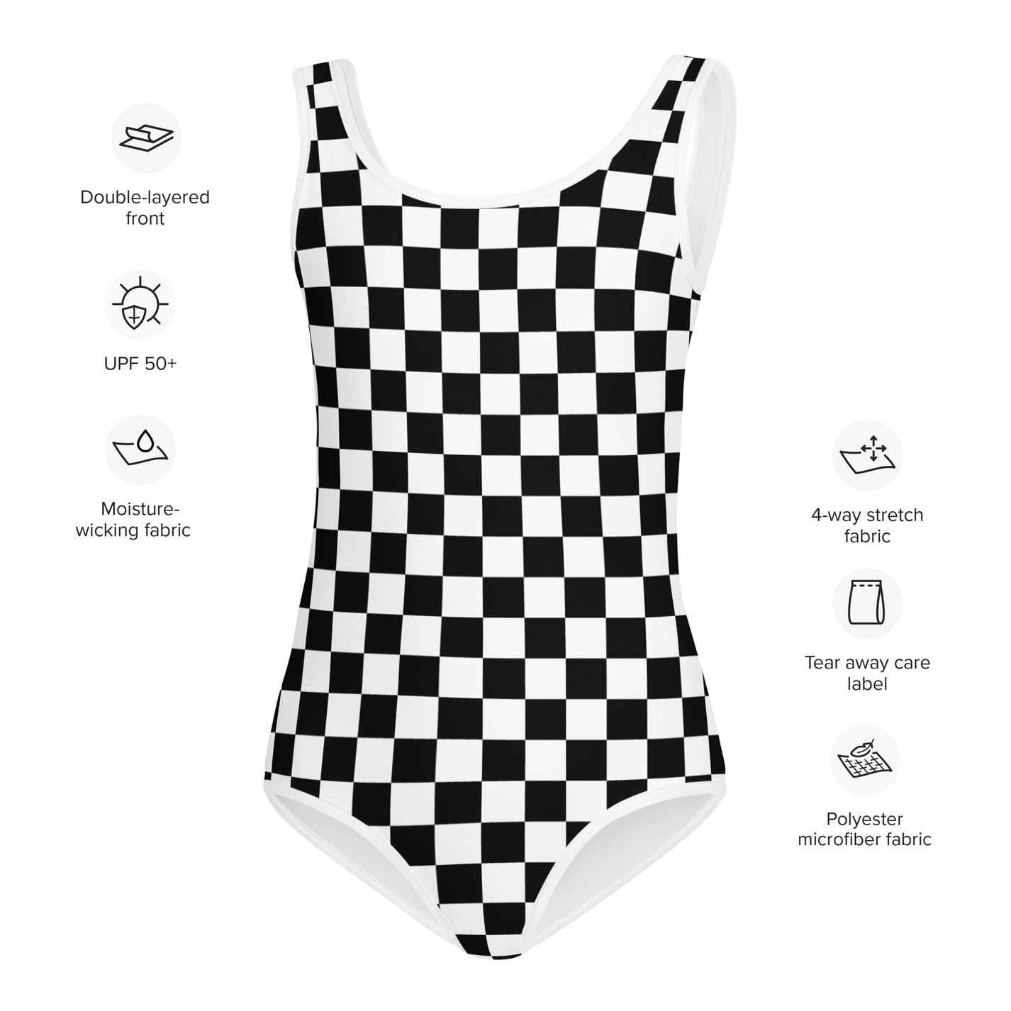 Checkered Kids Girls Swimsuits (2T - 7), Toddler Bathing Suit, Black a ...