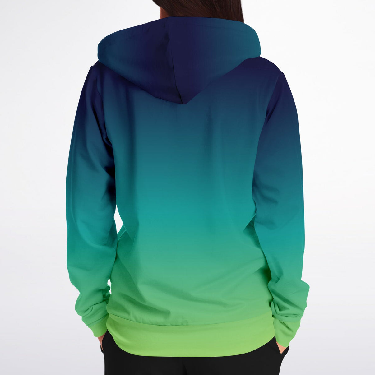 Blue Green Ombre Zip Up Hoodie, Gradient Tie Dye Front Zipper Pocket M ...
