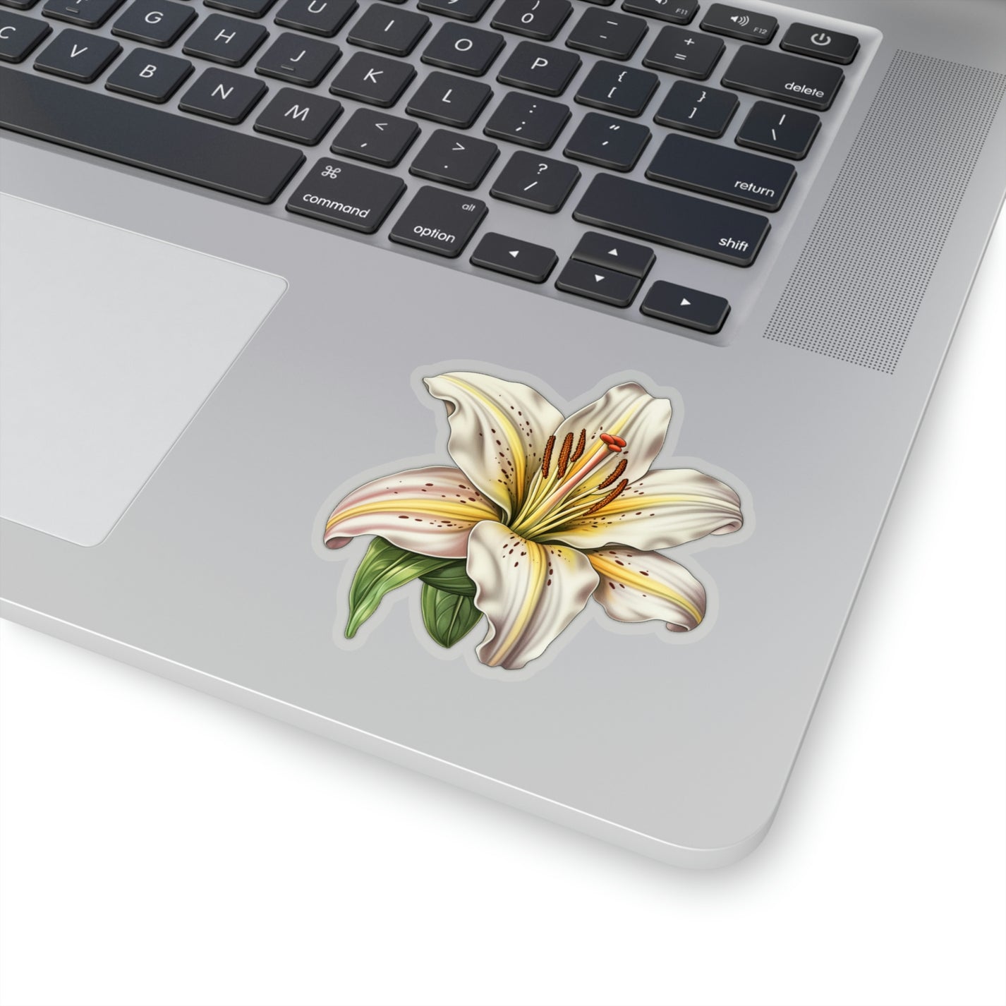 Lily Flower Sticker, White Floral Art Laptop Decal Vinyl Cute Waterbot ...