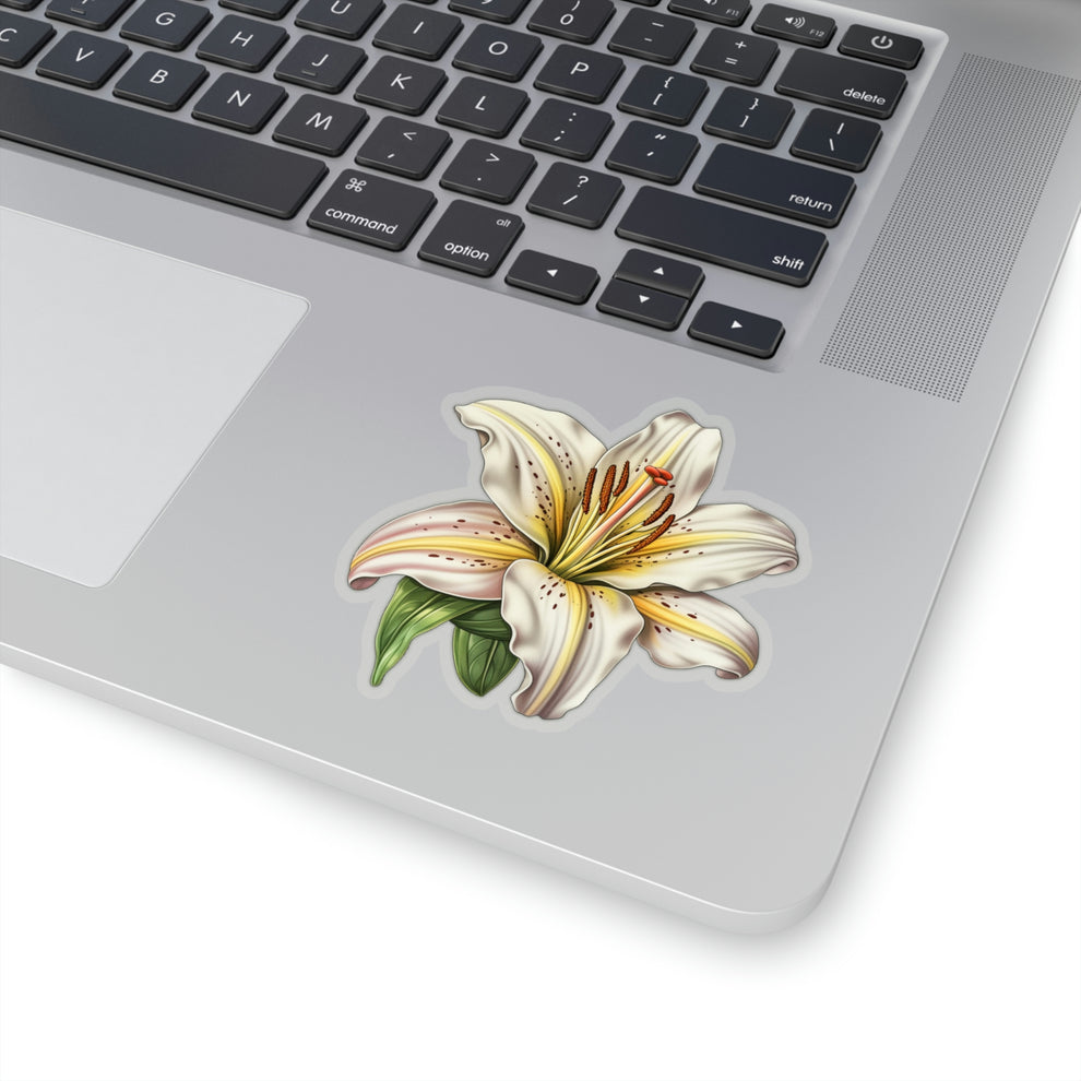 Lily Flower Sticker, White Floral Art Laptop Decal Vinyl Cute Waterbot ...