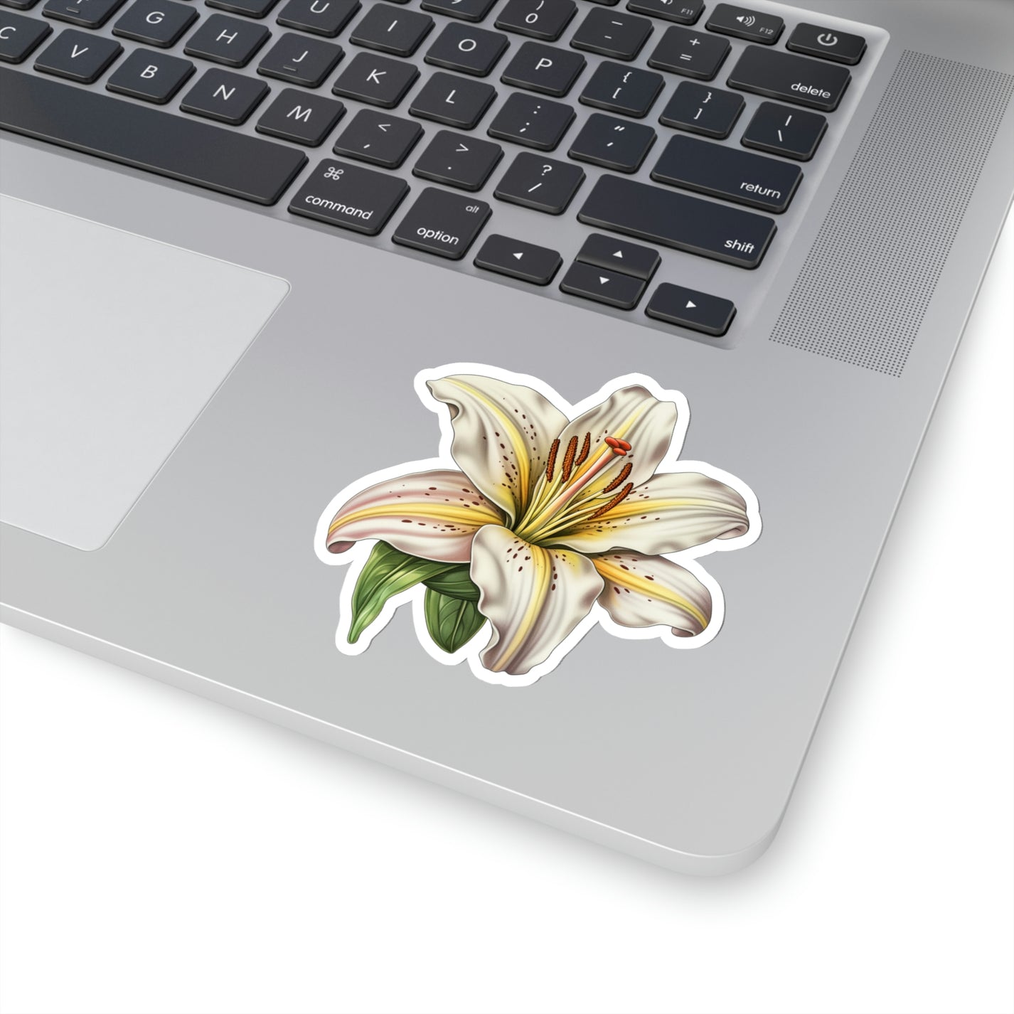Lily Flower Sticker, White Floral Art Laptop Decal Vinyl Cute Waterbot ...