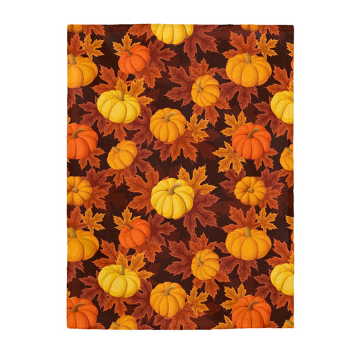 Pumpkins Fall Fleece Blanket, Autumn Leaf Thanksgiving Velveteen Throw ...