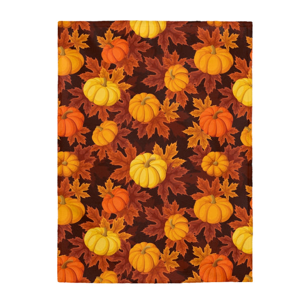 Pumpkins Fall Fleece Blanket, Autumn Leaf Thanksgiving Velveteen Throw ...
