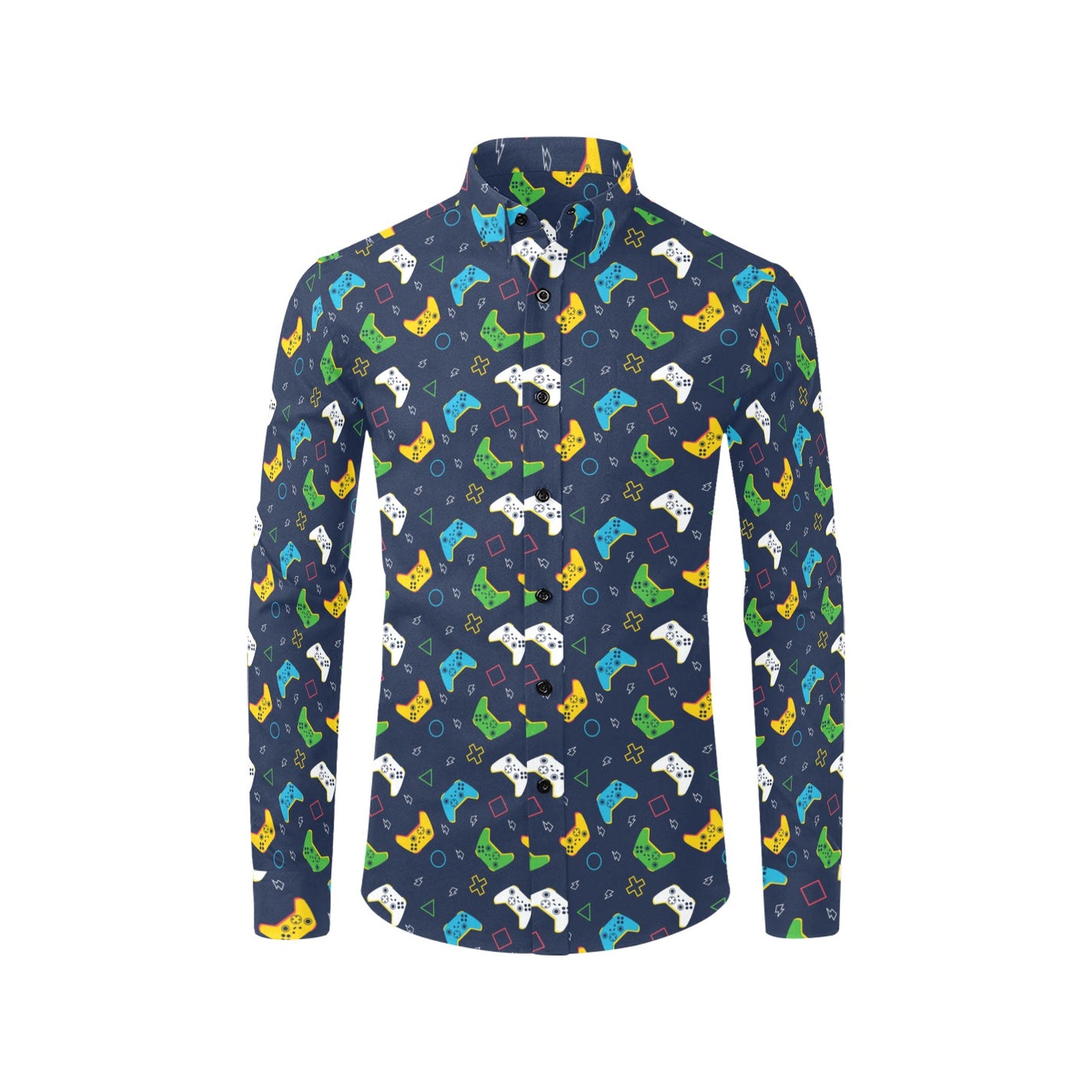 Video Games Men Button Up Shirt, Long Sleeve Console Gaming Geek Print ...