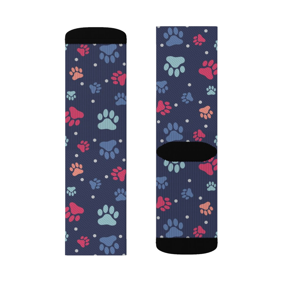 Dog Paws Pattern Socks, Blue 3D Sublimation Socks Women Mom Men Funny ...