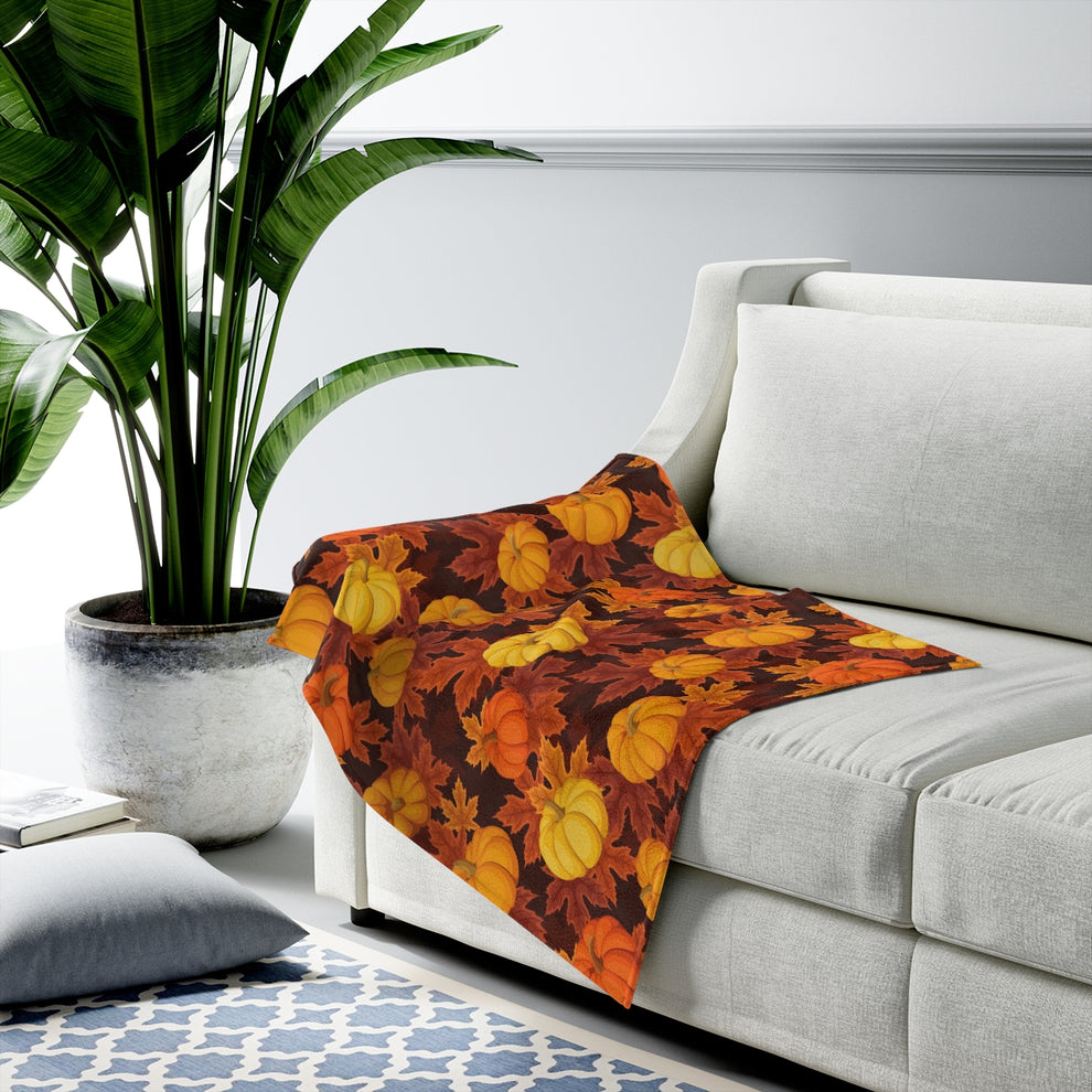 Pumpkins Fall Fleece Blanket, Autumn Leaf Thanksgiving Velveteen Throw ...