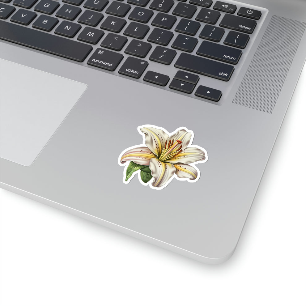 Lily Flower Sticker, White Floral Art Laptop Decal Vinyl Cute Waterbot ...
