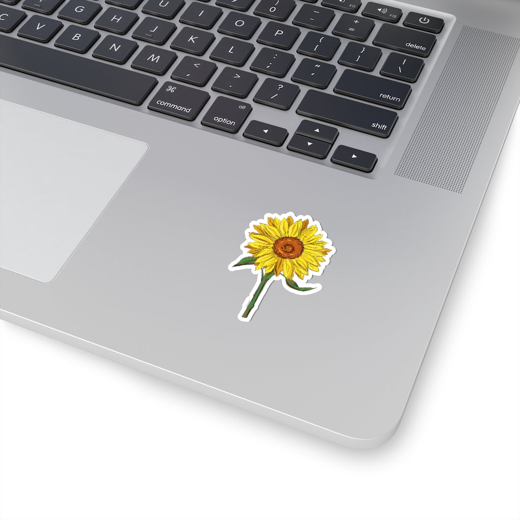 Sunflower with Stem Decal, Yellow Flower Floral Laptop Decal Vinyl Cut ...