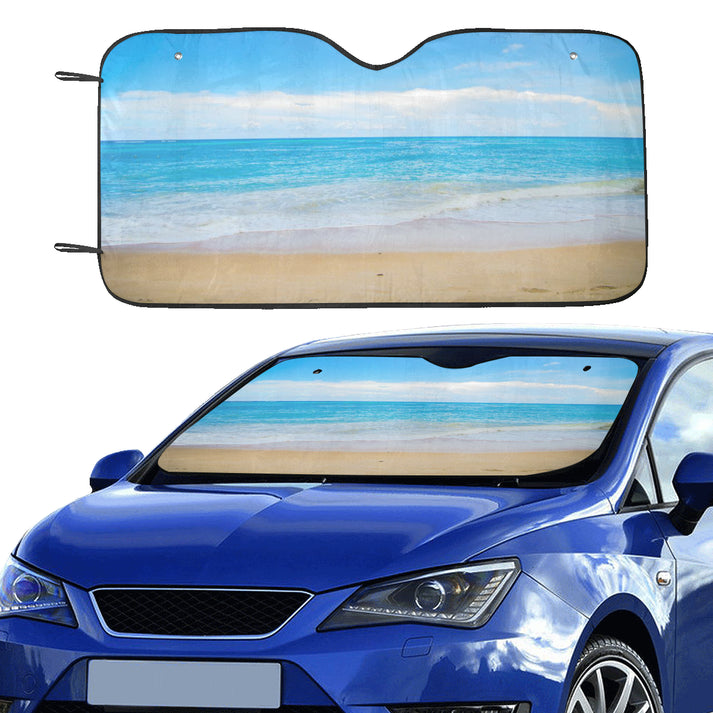 Ocean Beach Windshield Car Sun Shade, Tropical Sea Sand SUV Accessorie ...