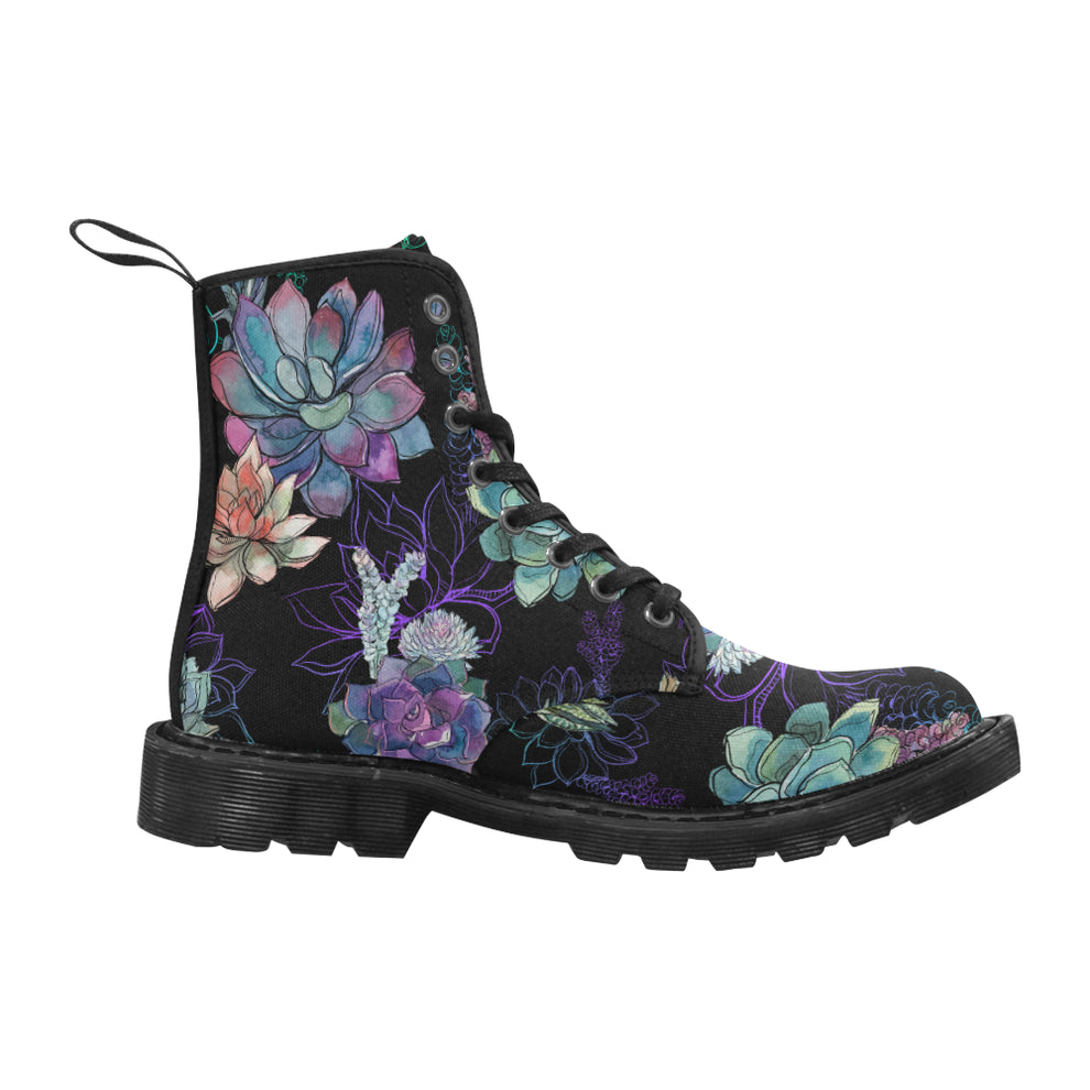 Succulents Women's Boots, Cactus Vegan Canvas Lace Up Shoes, Plants Ca ...