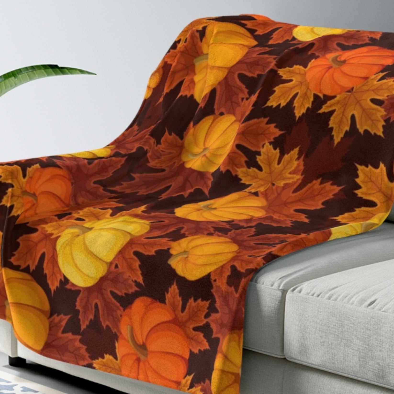 Pumpkins Fall Fleece Blanket, Autumn Leaf Thanksgiving Velveteen Throw ...