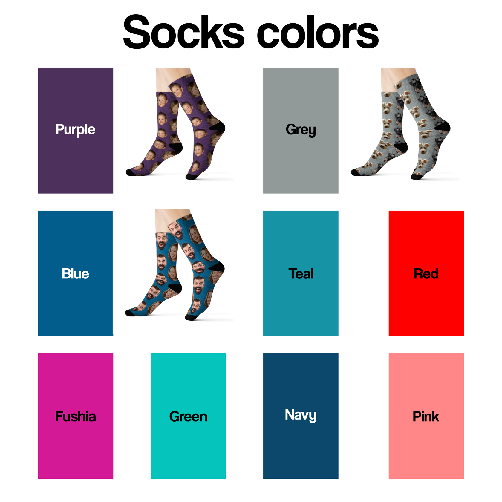 Custom Two Faces On Socks, Personalized Photo Gift Couple Kids Wedding ...