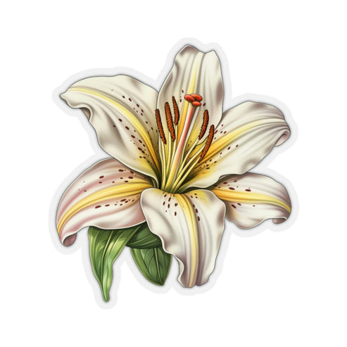 Lily Flower Sticker, White Floral Art Laptop Decal Vinyl Cute Waterbot ...