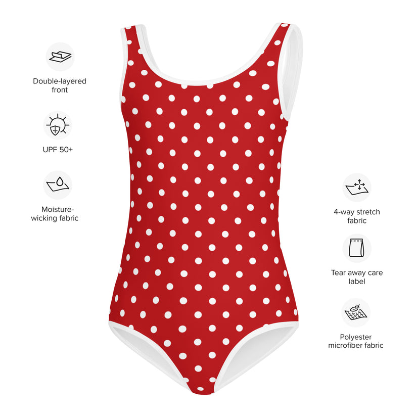 Red White Polka Dots Girls Swimsuit (2T-7), Retro One Piece Vintage Ki ...