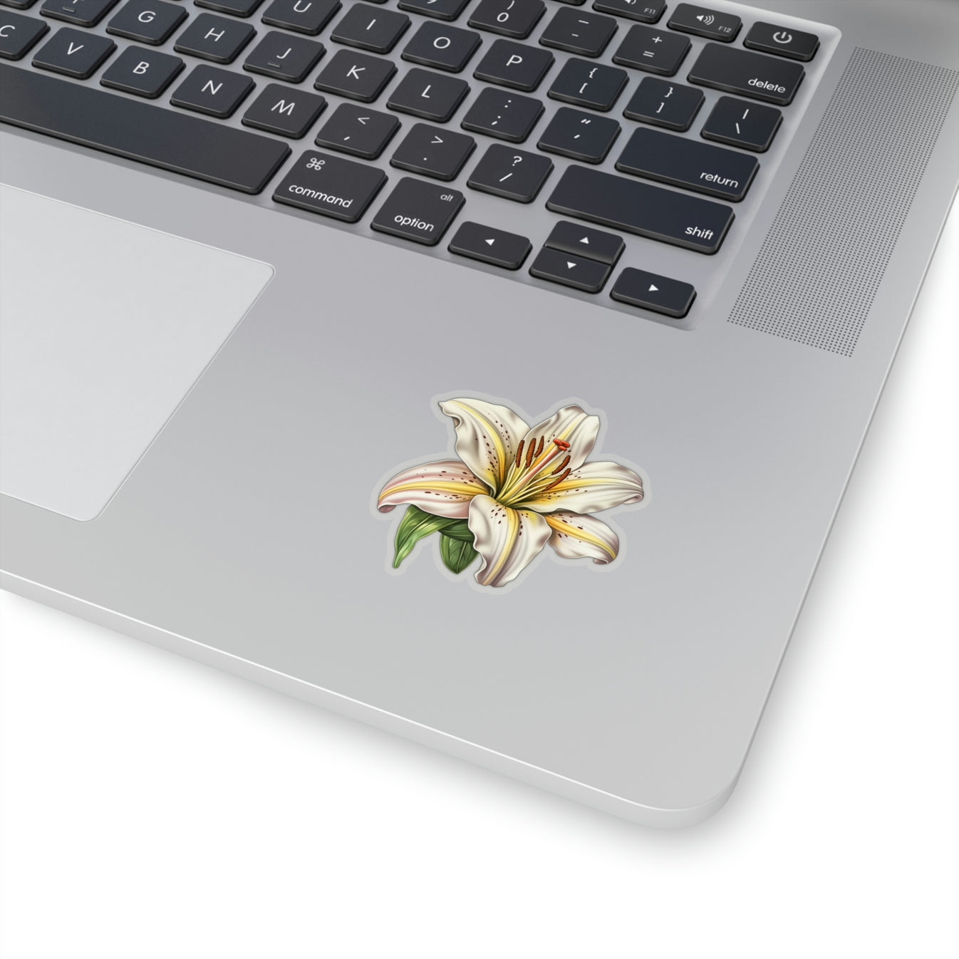 Lily Flower Sticker, White Floral Art Laptop Decal Vinyl Cute Waterbot ...