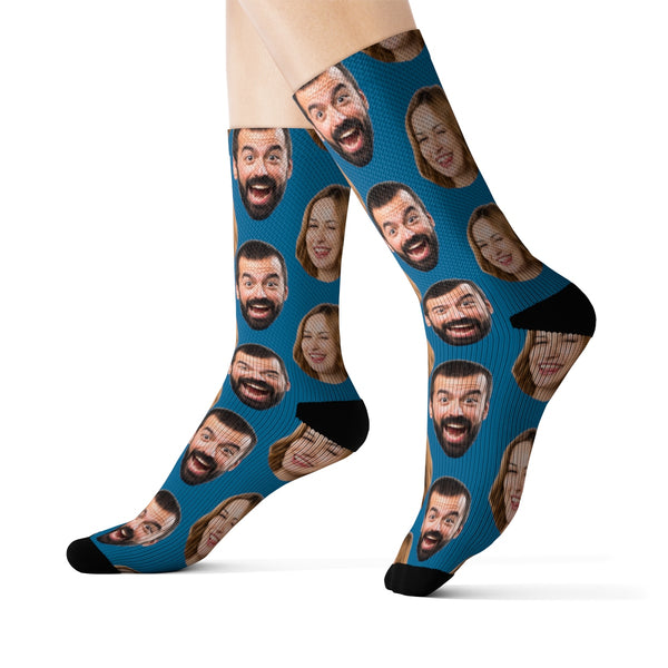 Custom Two Faces On Socks, Personalized Photo Gift Couple Kids Wedding ...