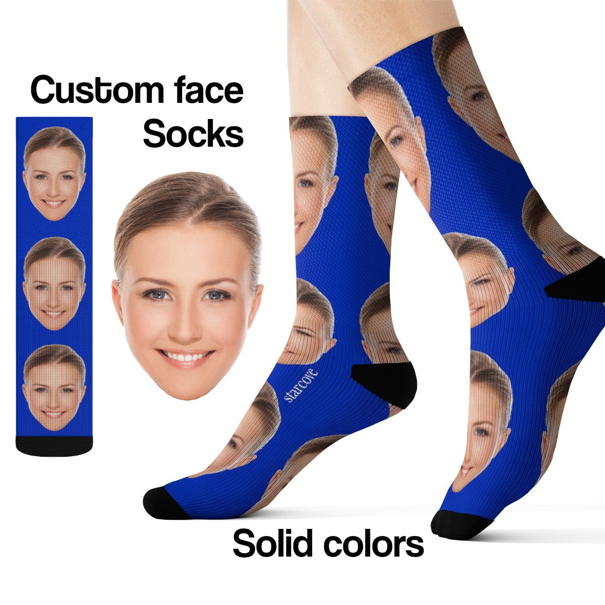 Custom Face Socks, Solid Color Photo Face Dog Print Personalized 3D Su ...