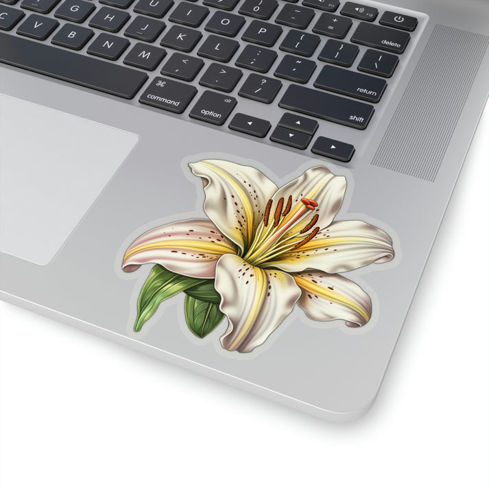 Lily Flower Sticker, White Floral Art Laptop Decal Vinyl Cute Waterbot ...