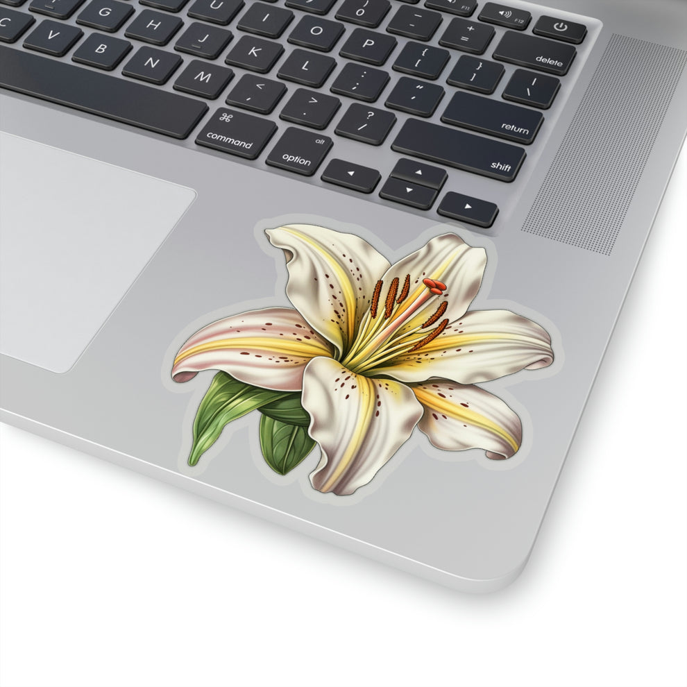 Lily Flower Sticker, White Floral Art Laptop Decal Vinyl Cute Waterbot ...