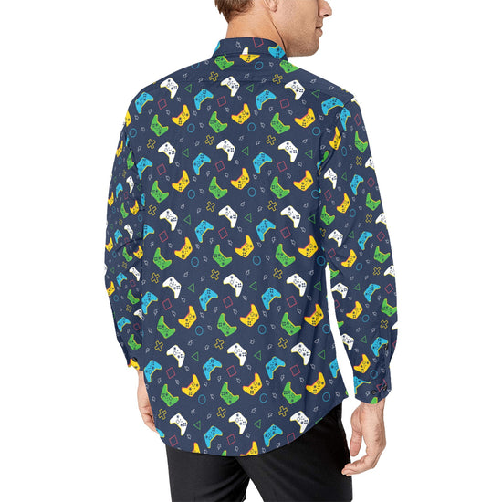 Video Games Men Button Up Shirt, Long Sleeve Console Gaming Geek Print ...