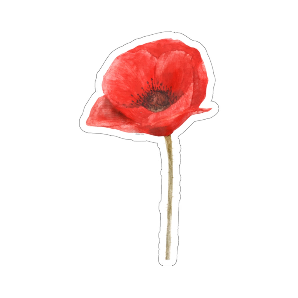 Poppy Sticker, Vinyl Flower Decal Red Watercolor Floral Art Die Cut La ...