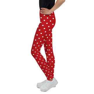 Red and White Polka Dots Girls Leggings (8-20), Kids Youth Teen Tween ...