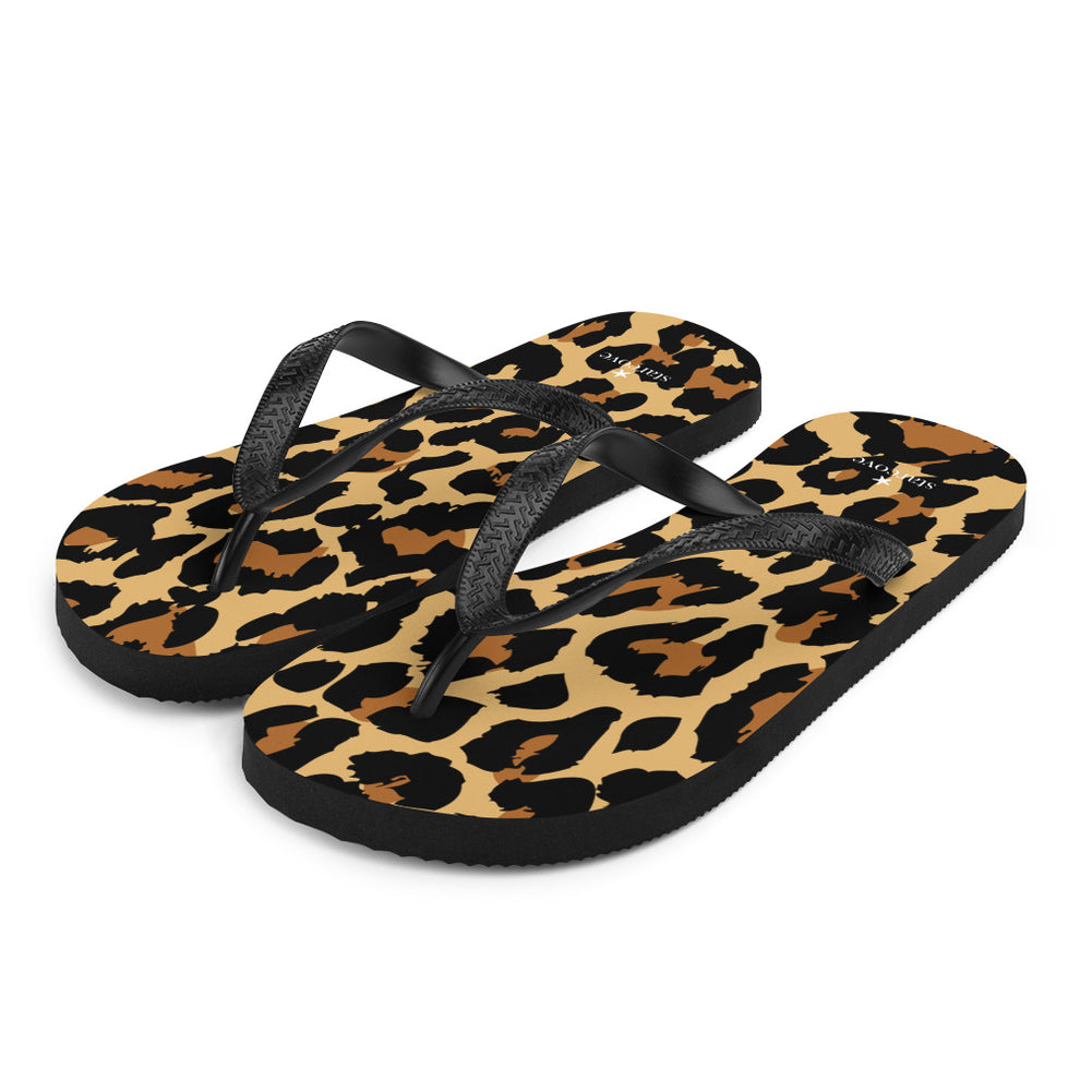 Leopard Print Flip Flops, Cheetah Animal Comfortable Beach Sandals Fun ...
