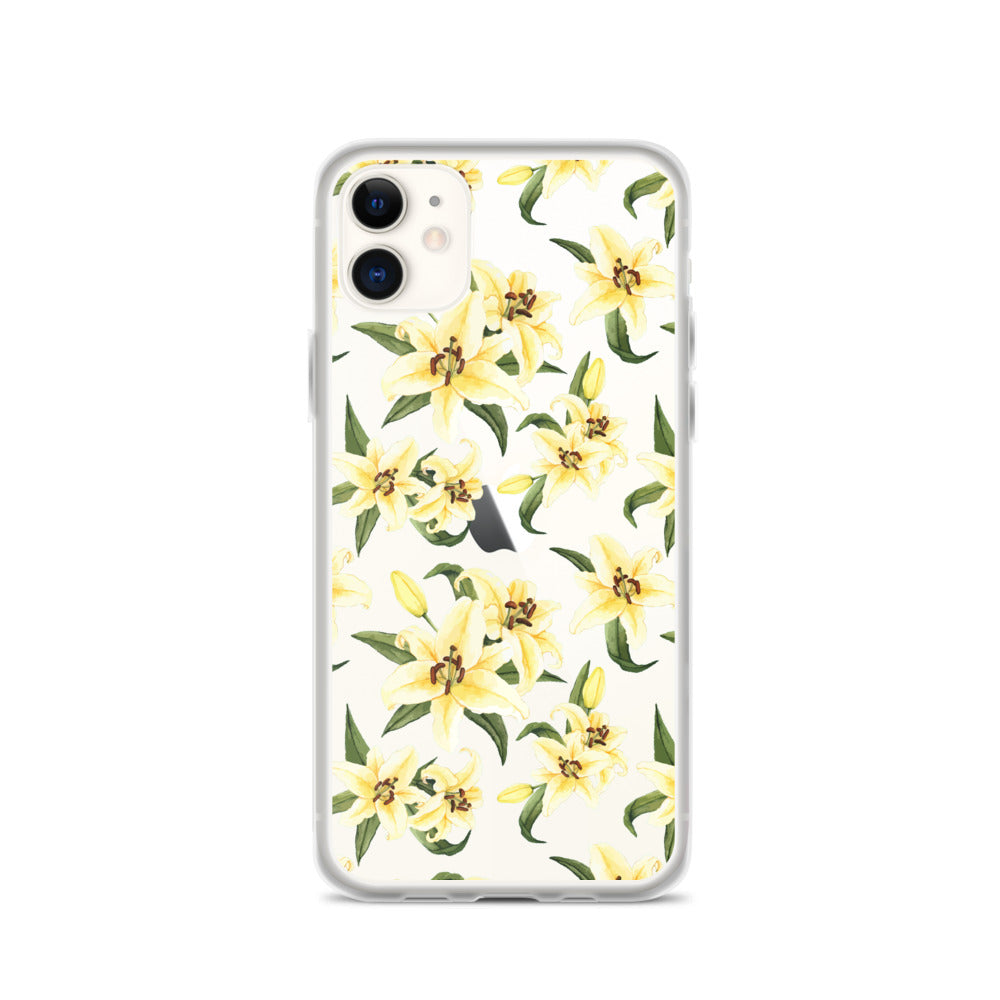 Lily Floral Clear iPhone 16 15 14 13 12 Pro Max Case, Yellow Flower Pa ...