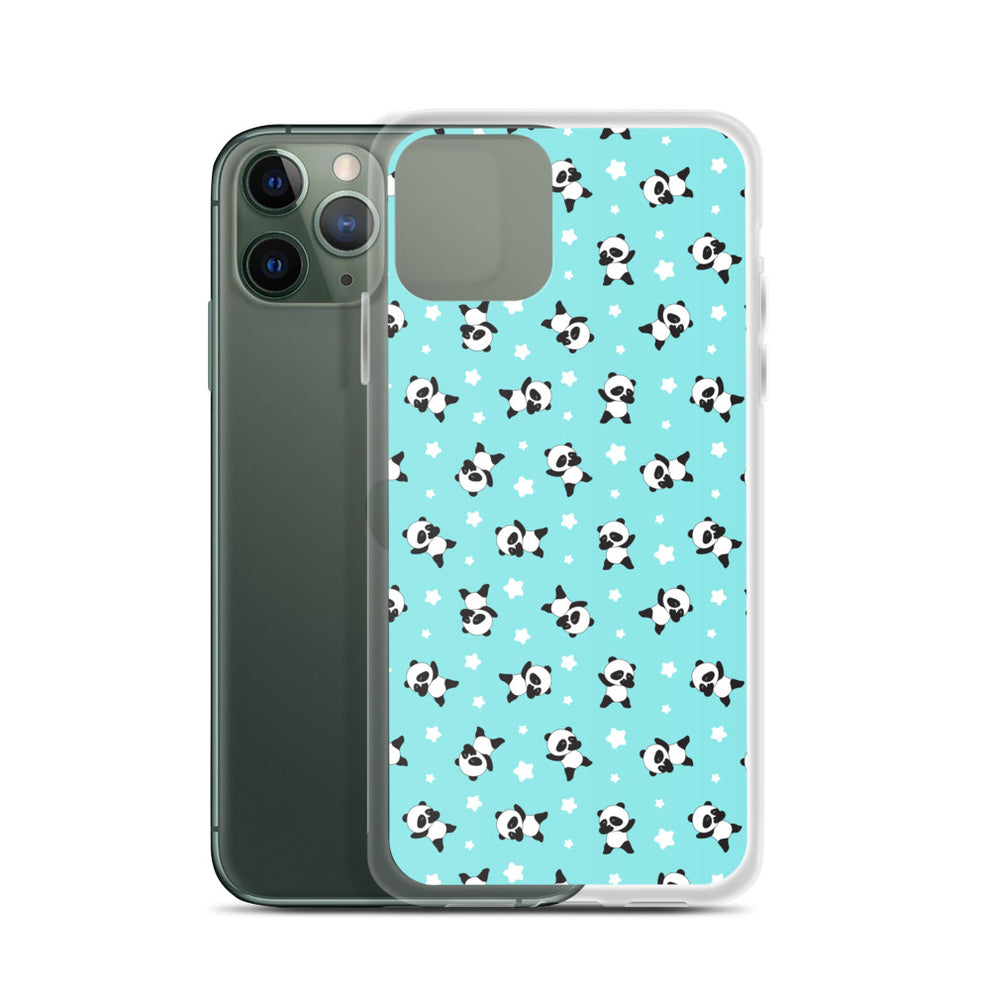 Panda iPhone 16 15 14 13 12 Pro Max Case, Cute Kawaii Animal Aqua Blue ...