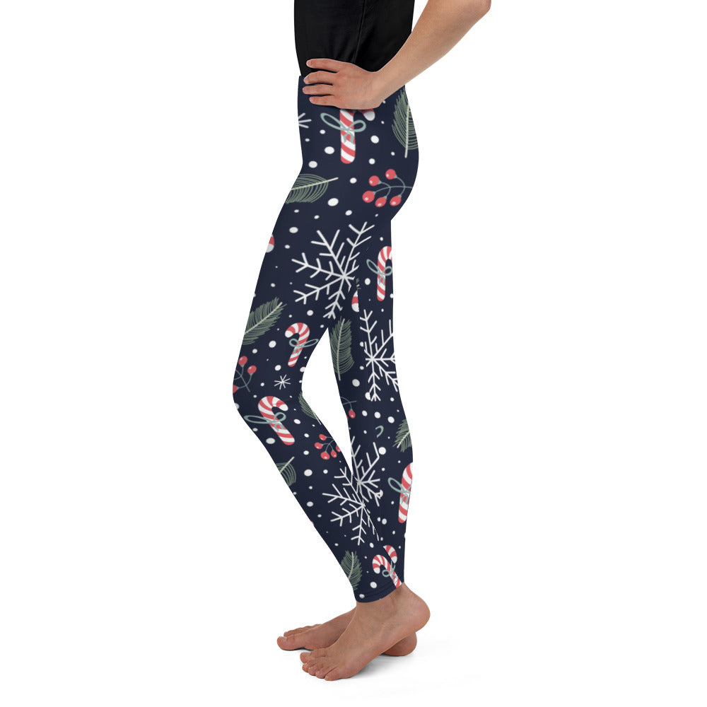 Christmas Leggings Girls (8-20), Snow Sugar Candy Cane Snowflakes Wint ...