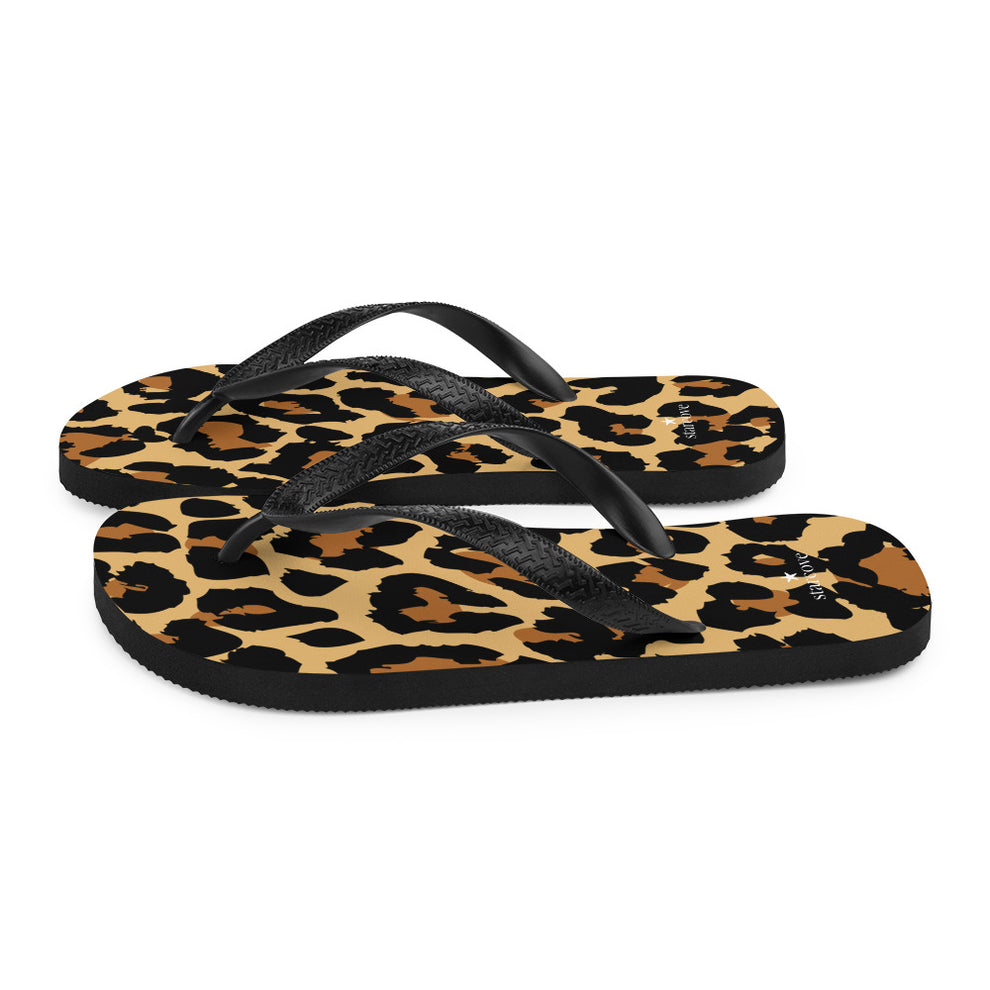 Leopard Print Flip Flops, Cheetah Animal Comfortable Beach Sandals Fun ...