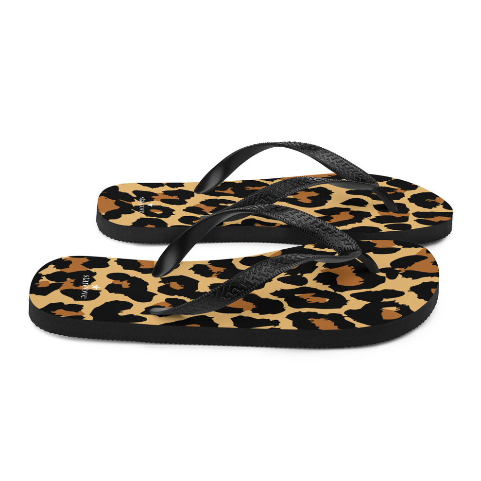 Leopard Print Flip Flops, Cheetah Animal Comfortable Beach Sandals Fun ...