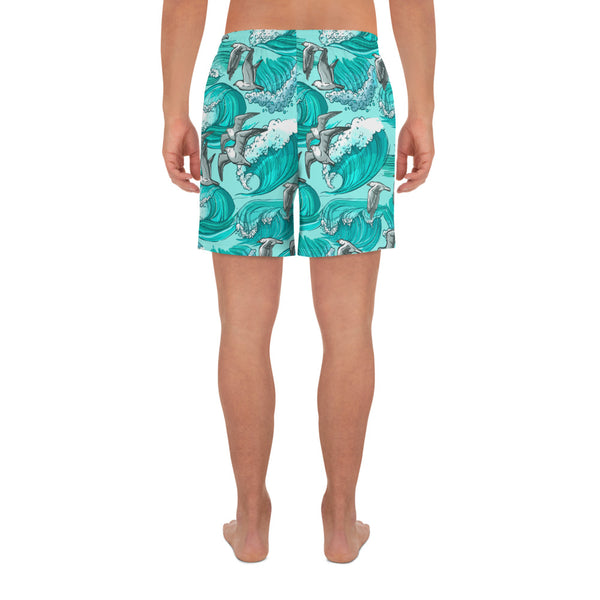 Sea Wave Men Shorts, Men's Athletic Long Swim Shorts, Seagull Surf Ill ...